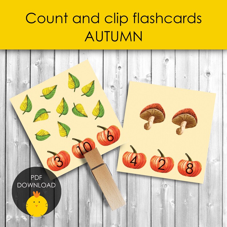Autumn Clip and Count Flash Cards Number Flash Cards Counting Flash ...
