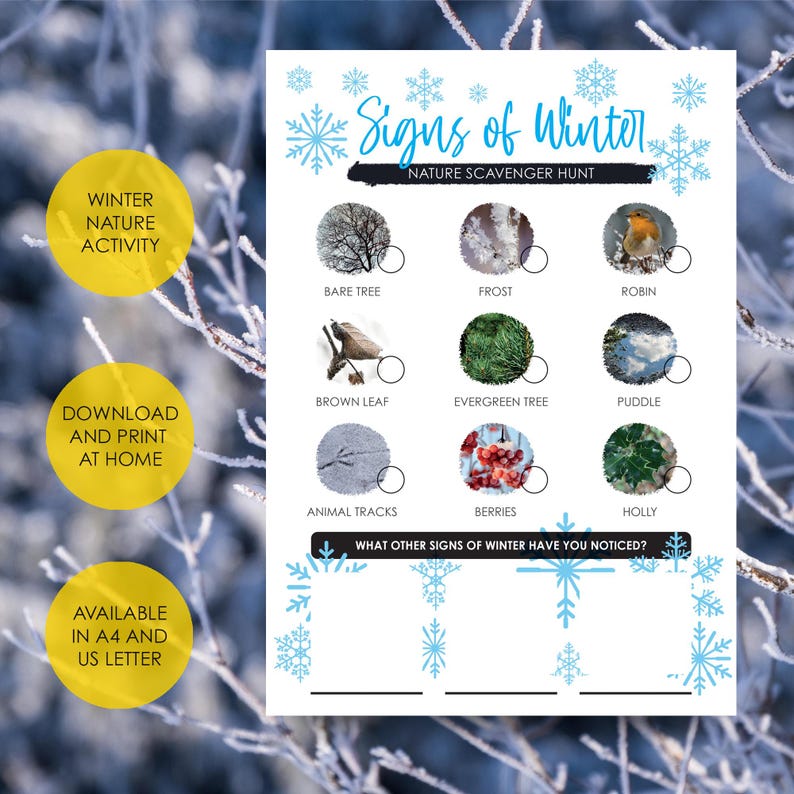 Signs of Winter Scavenger Hunt Outdoor Nature Activity for Kids - Etsy