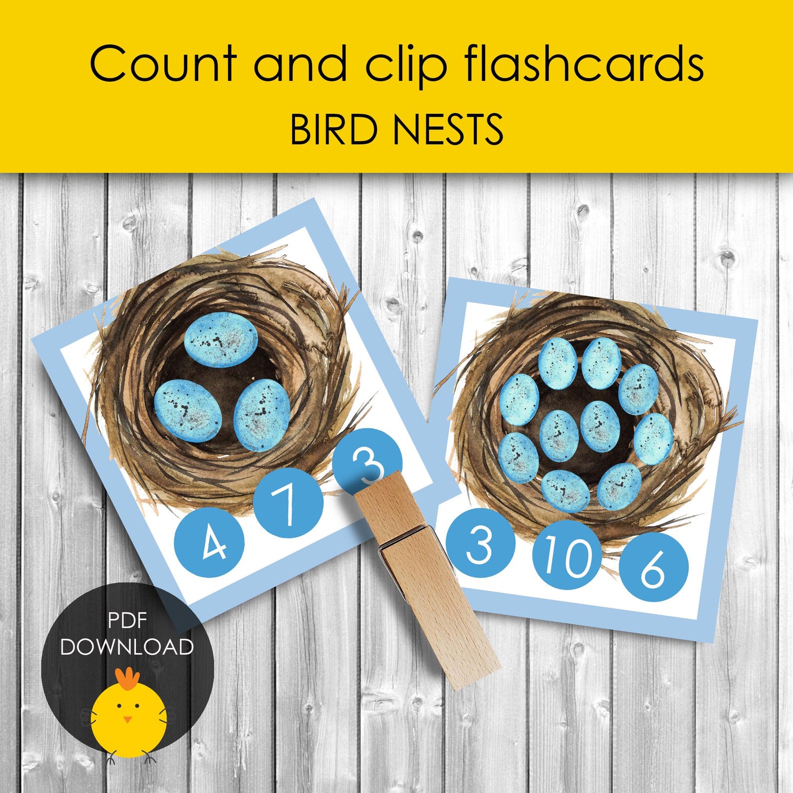 Bird Nests Count and Clip Number Flash Cards for Subitising and Fine ...