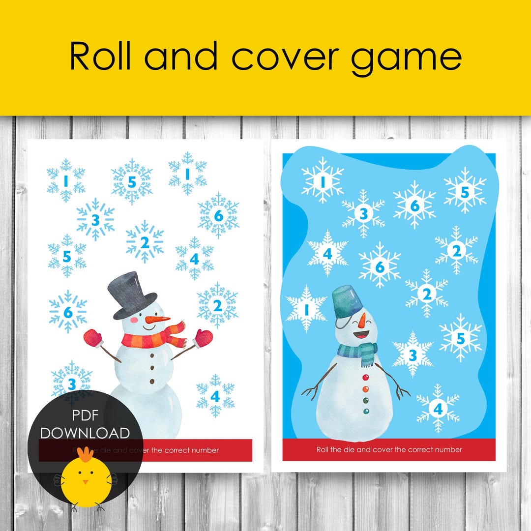 Snowman Roll and Cover Number Game Counting Puzzle Kids Roll Count and ...