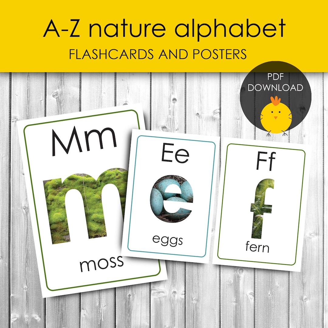 Nature Alphabet Lowercase Abc Flashcards and Poster for Preschool ...
