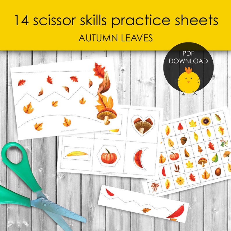 Autumn Leaves Scissor Skills Cutting Practice Worksheets for Preschool ...