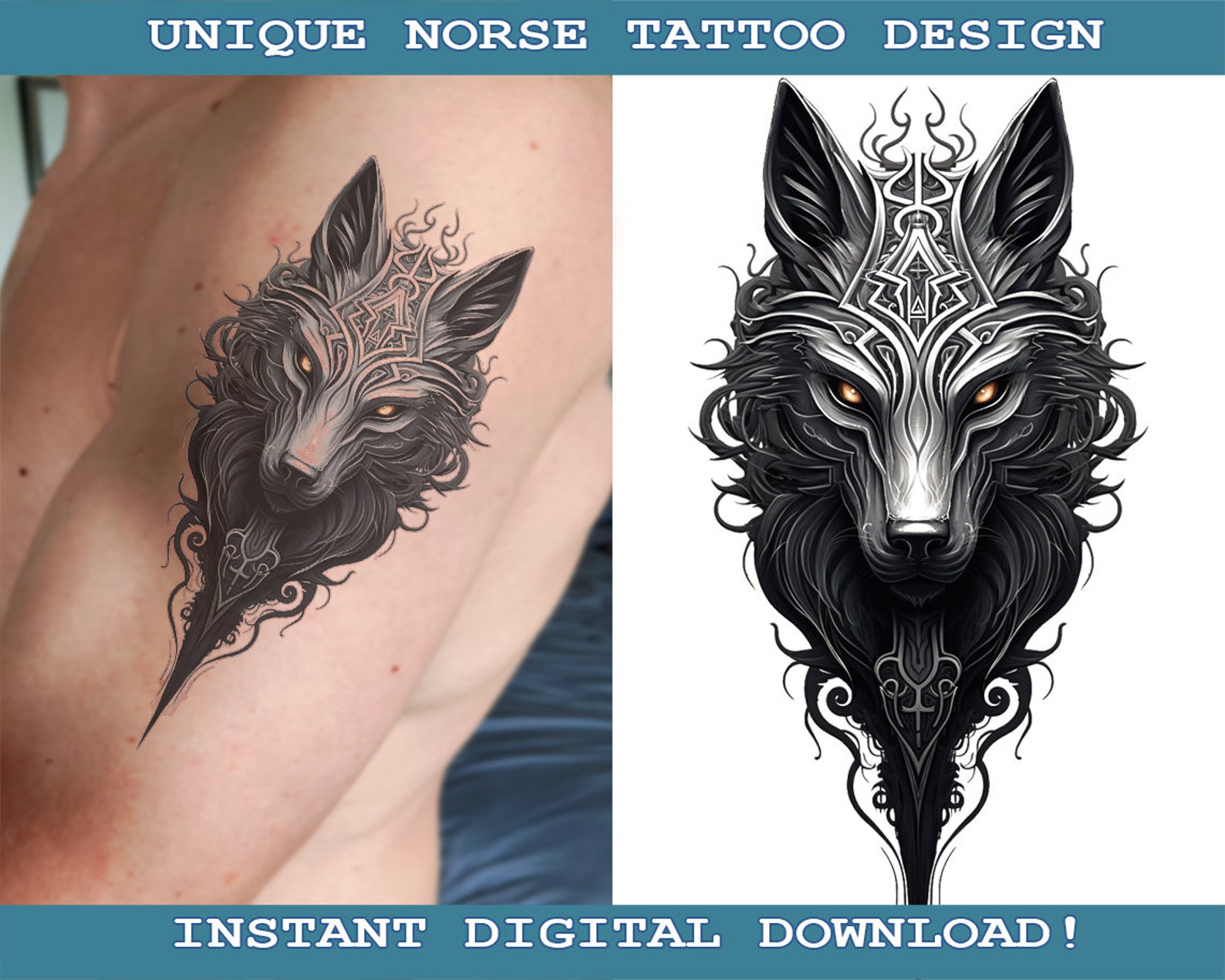 Fenrir Wolf Tattoo Designs: Norse Viking Art (digital Download) - Etsy