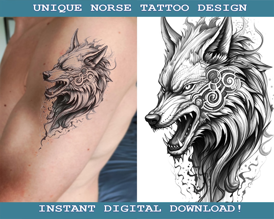 Fenrir Tattoo Design Instant Digital Download | Transparent Background ...