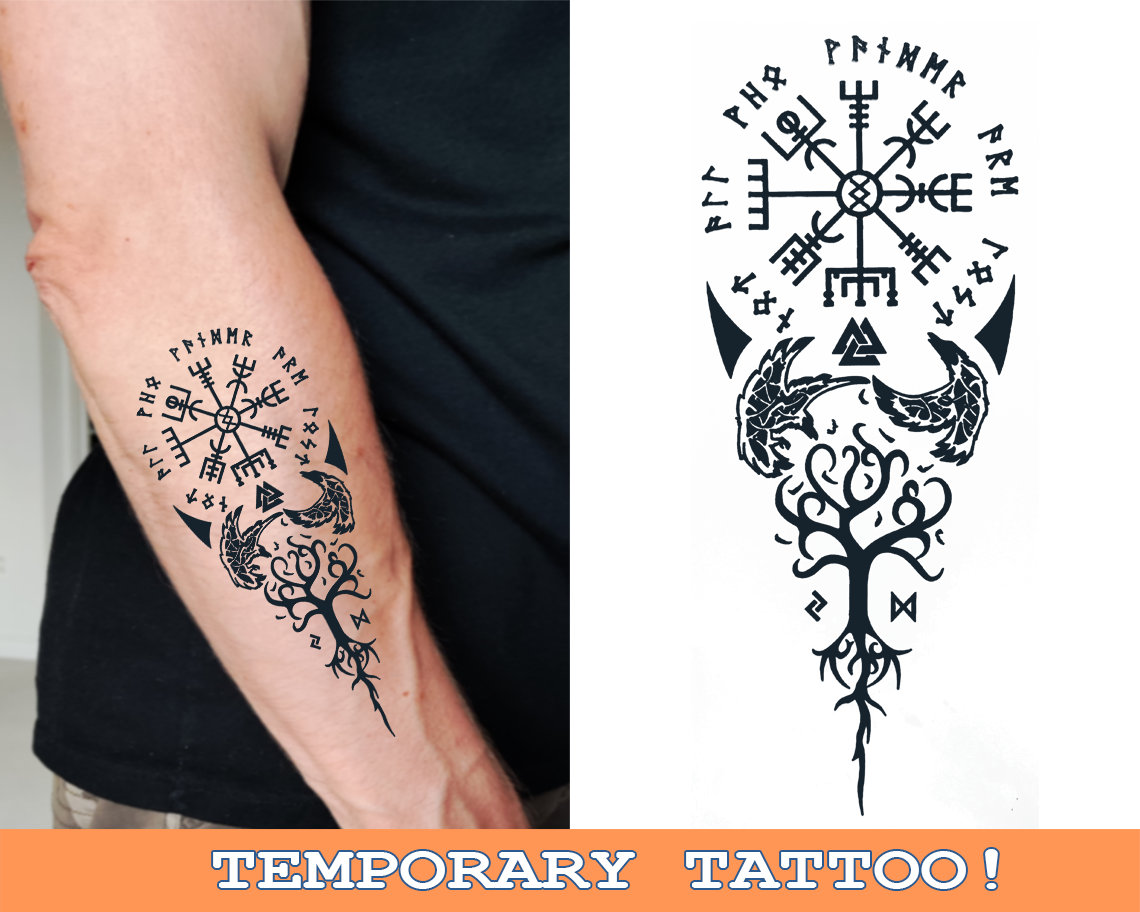 Yggdrasil Vegvisir Runes Temporary Tattoo | Norse Mythology ...
