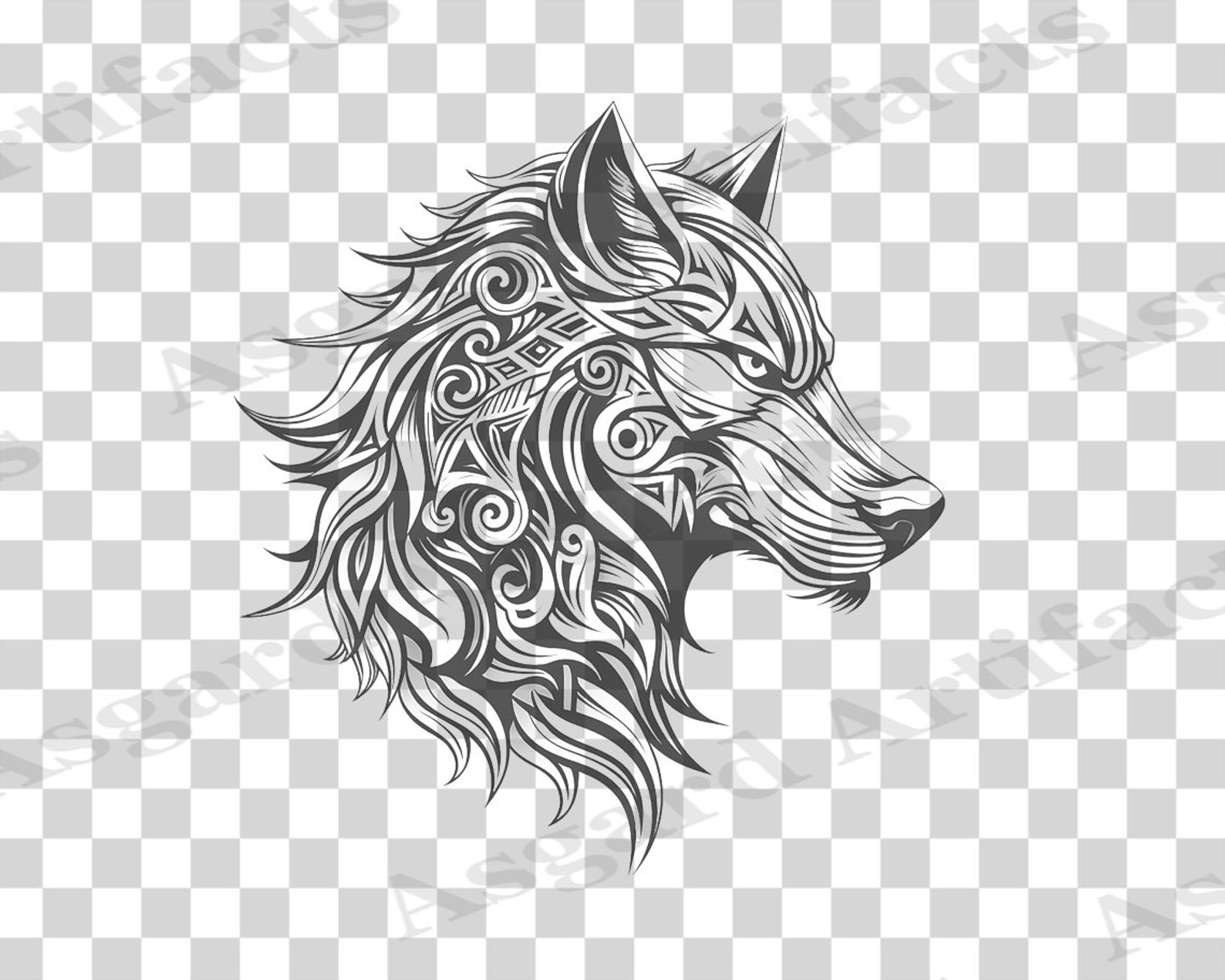 Fenrir Tattoo Design Instant Digital Download | Transparent Background ...