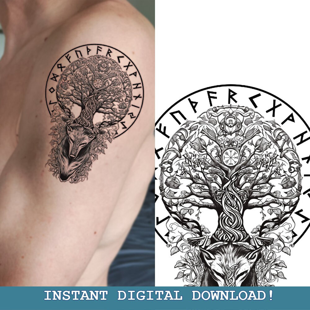 Fenrir With Yggdrasil Tattoo Design Instant Digital L Download | Norse ...