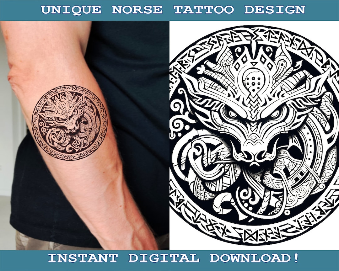Jormungandr With Runes Tattoo Design Instant Digital Download ...