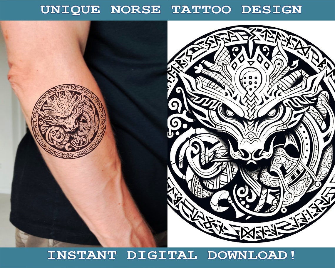 Jormungandr With Runes Tattoo Design Instant Digital Download ...