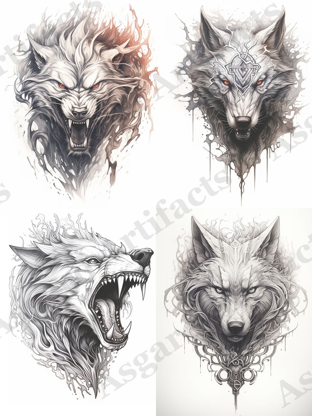 Fenrir Tattoo Set of 4 Instant Digital Download|norse Mythology ...