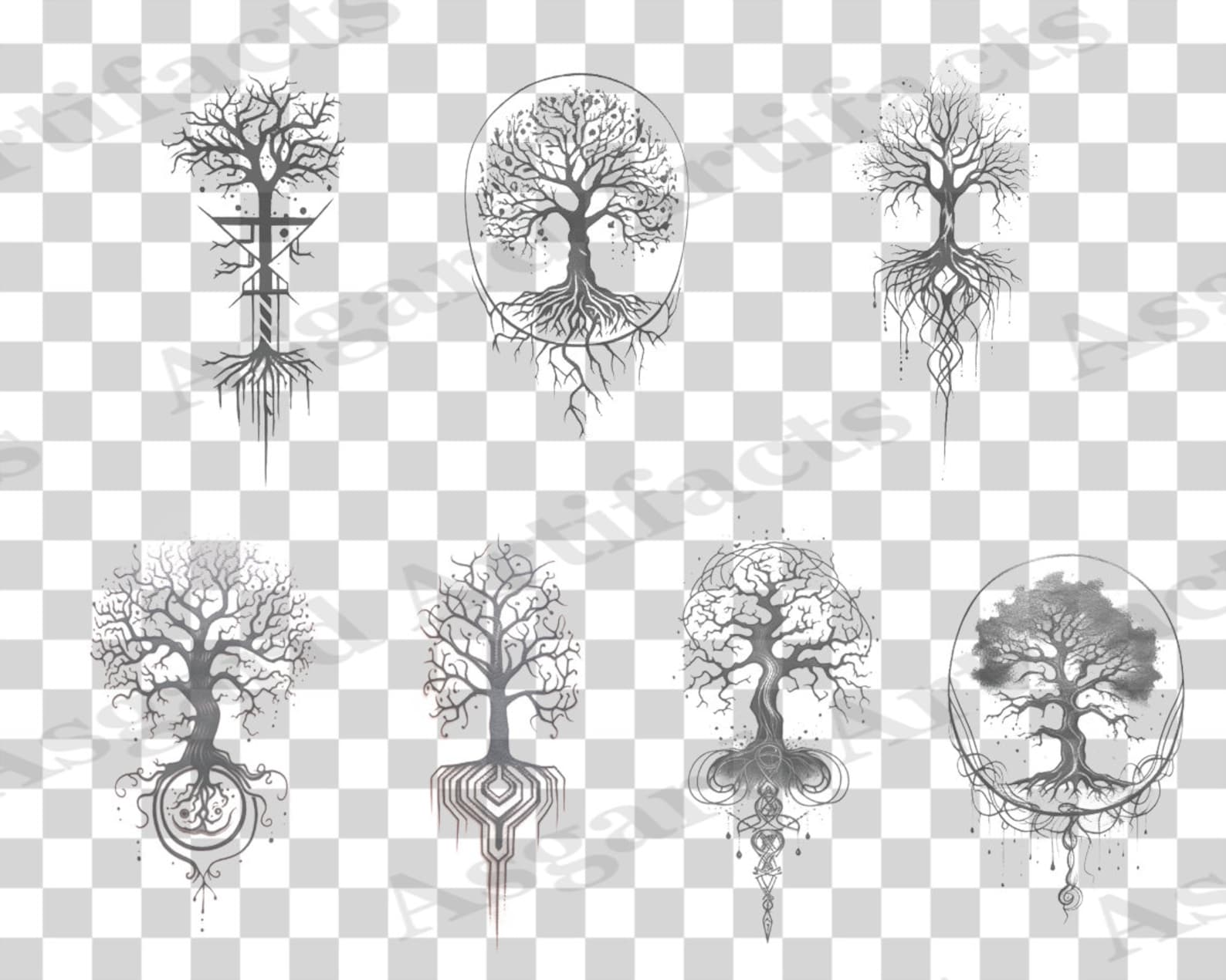 Yggdrasil Set of 7 Unique Tattoo Design Instant Digital Download ...