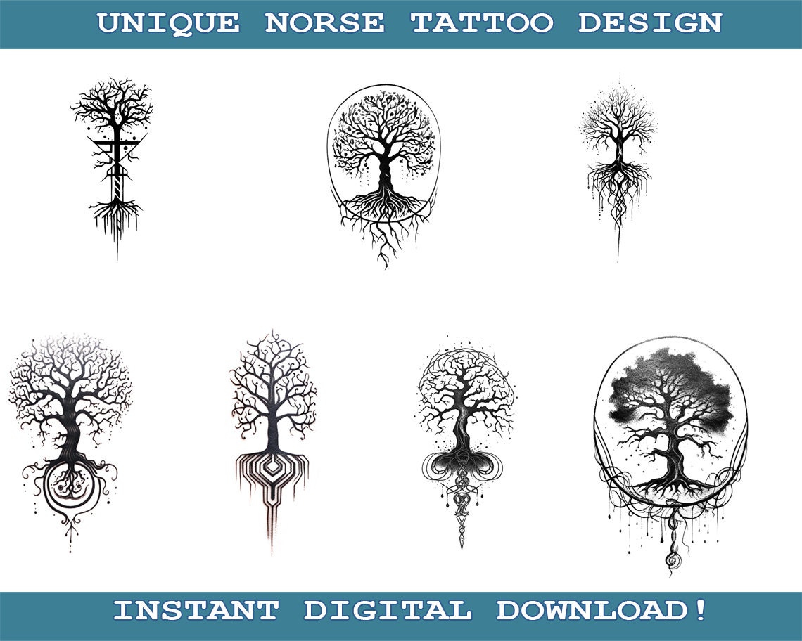 Yggdrasil Set of 7 Unique Tattoo Design Instant Digital Download ...