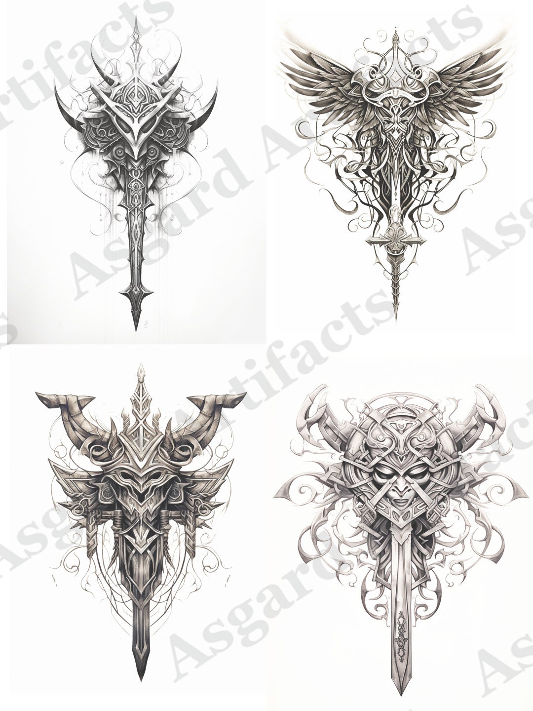 Valkyrie Tattoo Set of 4 Instant Digital Download|norse Mythology ...