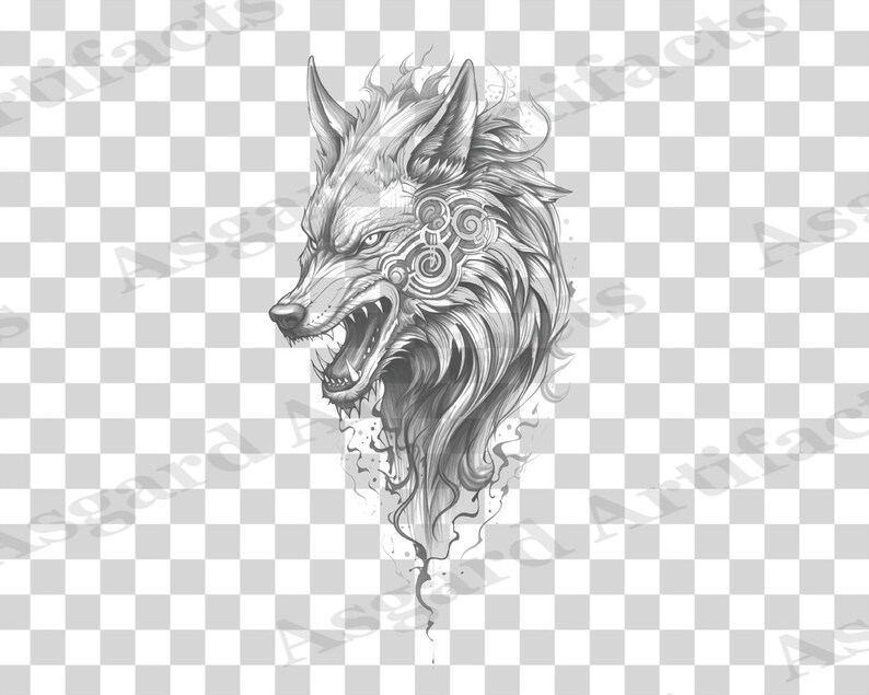 Fenrir Tattoo Design Instant Digital Download | Transparent Background ...