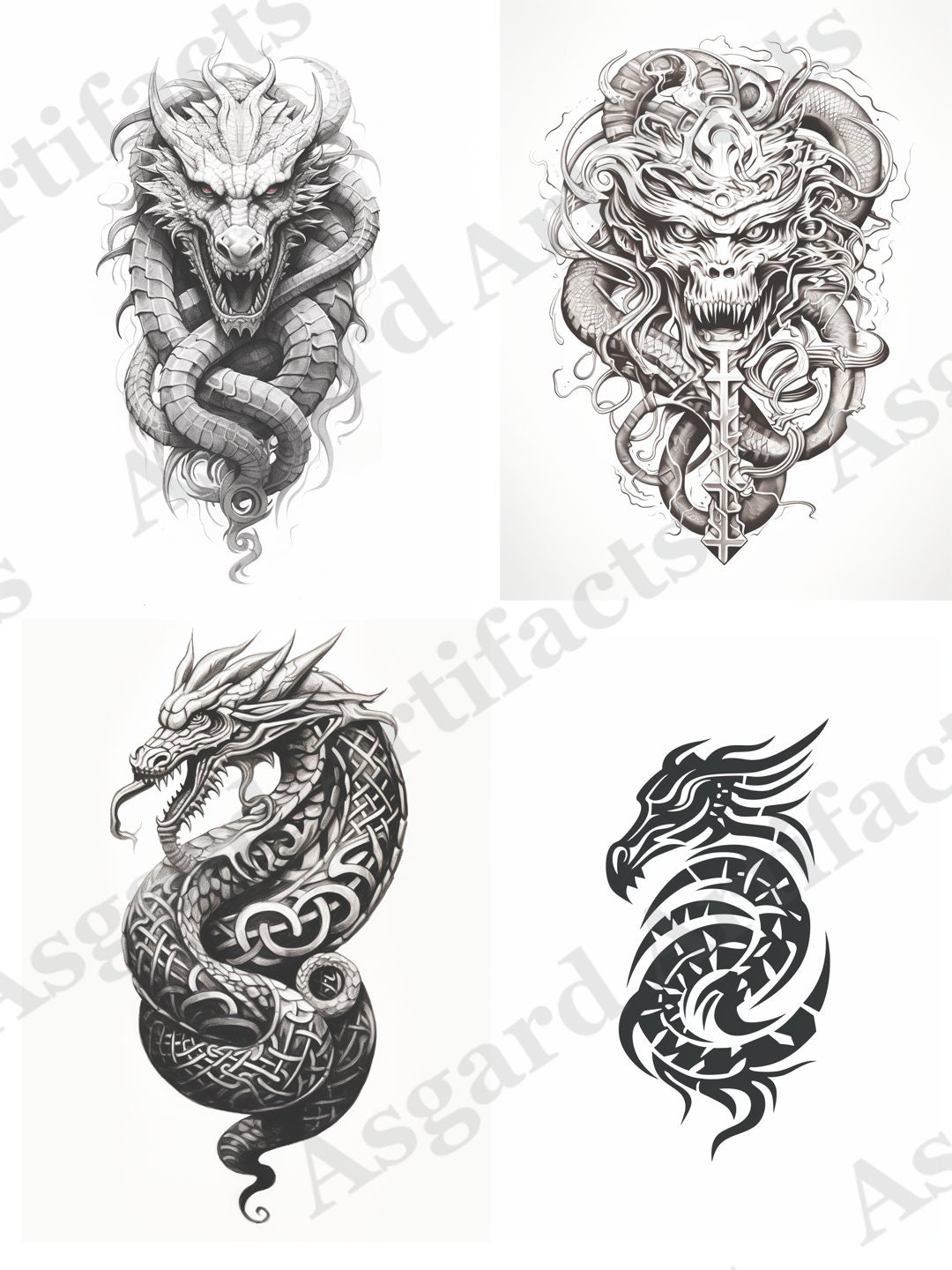 Jormungandr the Midgard Serpent Tattoo Set of 8 Instant Digital ...