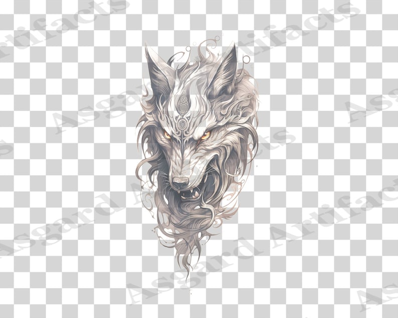 Fenrir Tattoo Design Instant Digital Download | Transparent Background ...