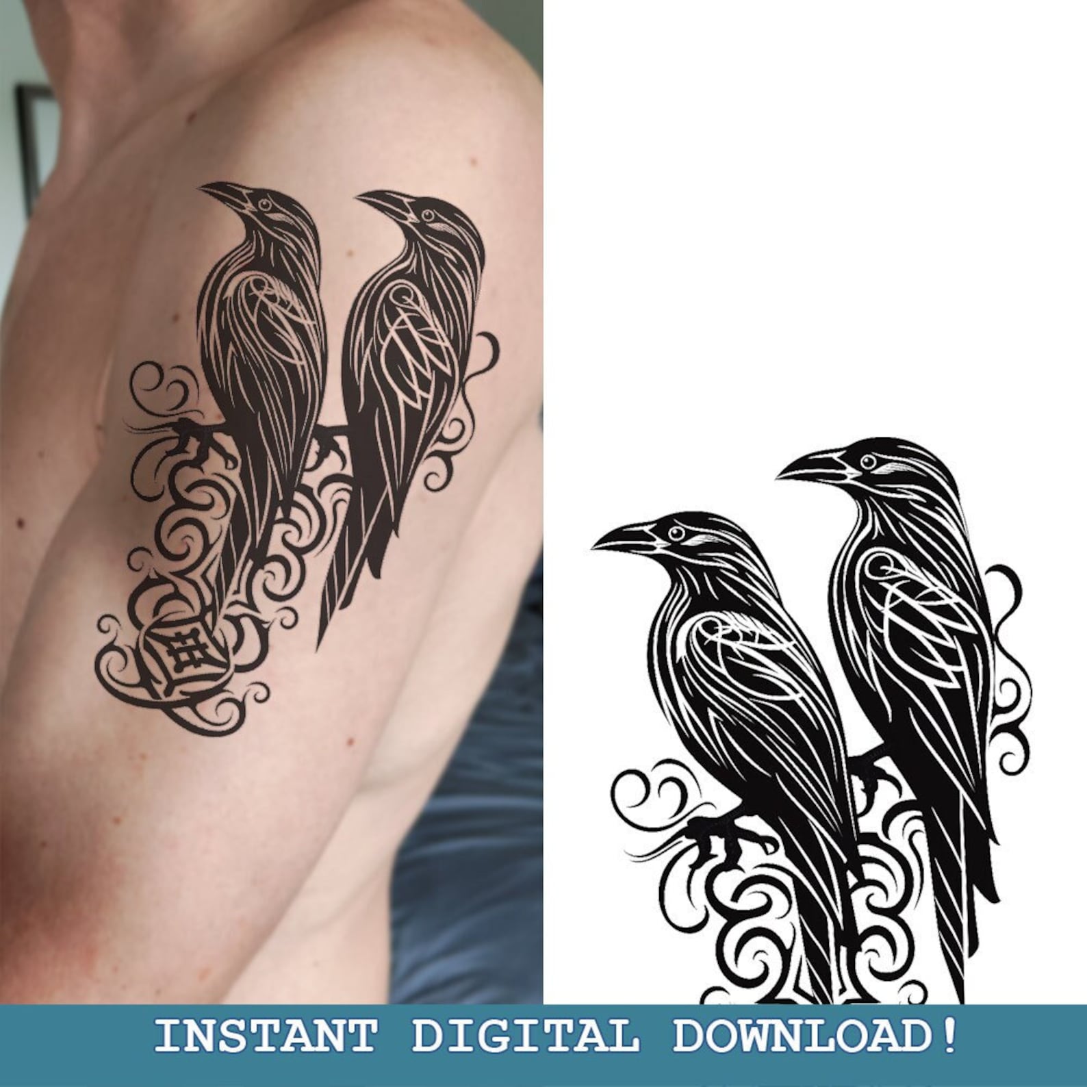 Huginn and Muninn Odin's Ravens Tattoo Design Instant Digital L ...