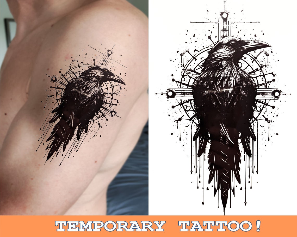 Norse Black Raven Temporary Tattoo Norse Mythology Scandinavic Vikings ...