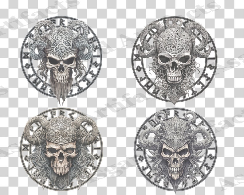 Skull With Runes Set of 4 Tattoo Design Instant Digital Download ...
