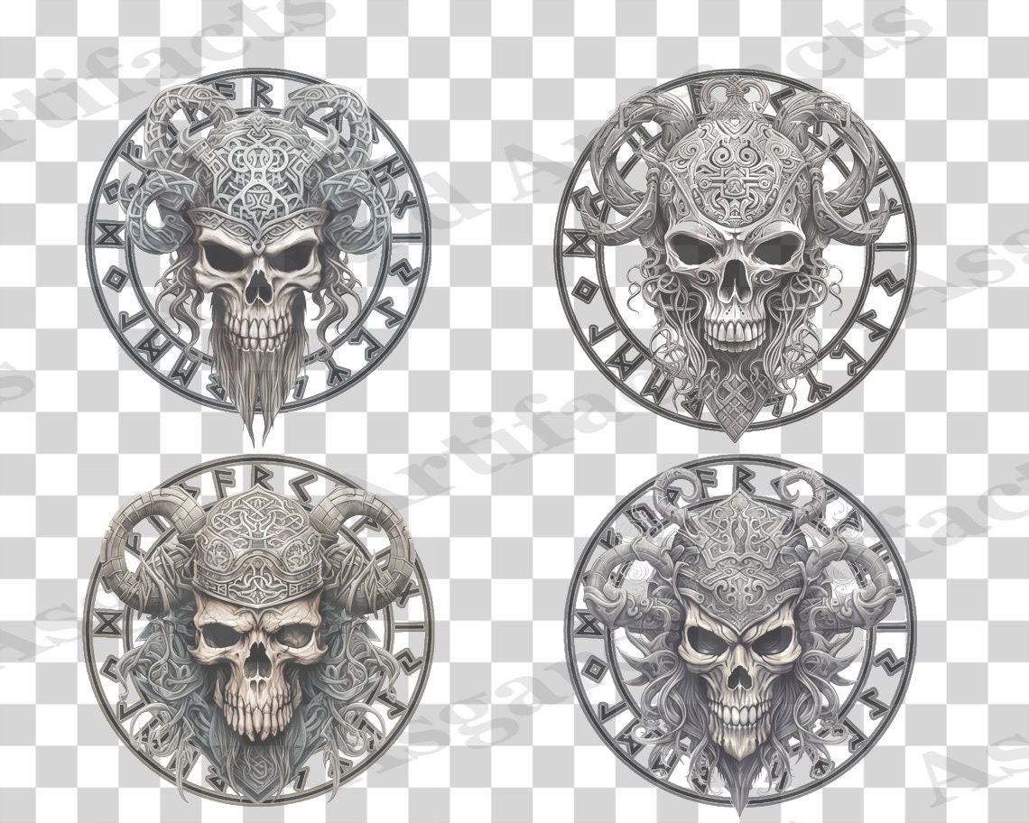 Skull With Runes Set of 4 Tattoo Design Instant Digital Download ...
