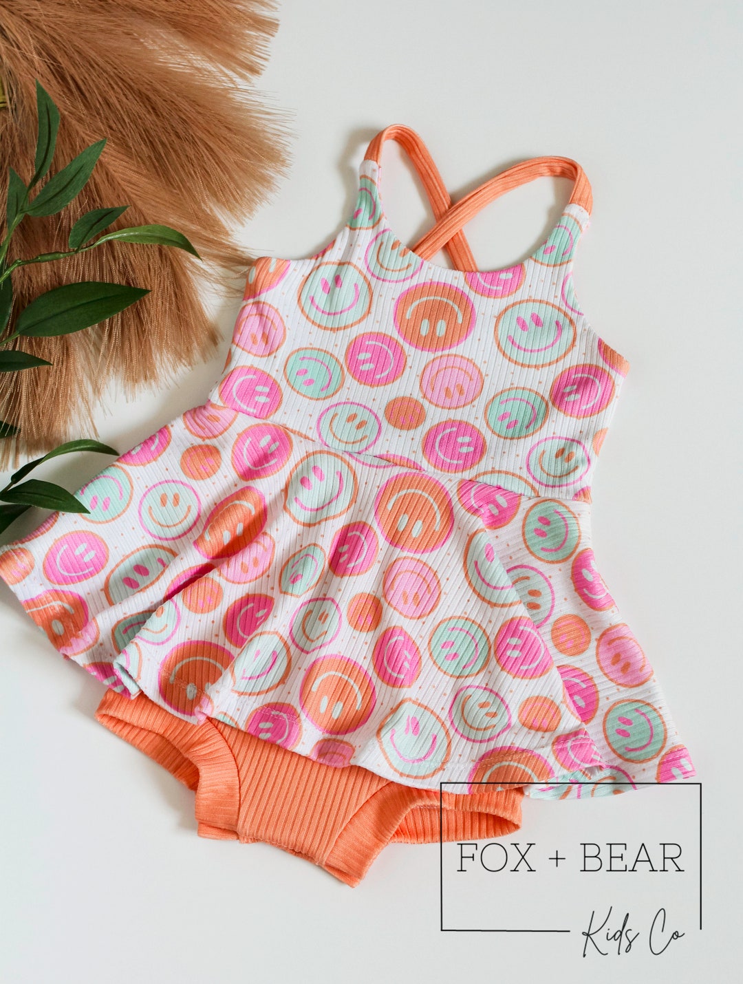 Pink Smilies Skirted Bodysuit, Smiley Face Outfit, Baby Girl Smiley ...