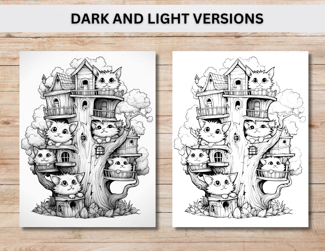Fantasy Cat House Coloring Pages Cat Tree House Coloring Pages Adult ...