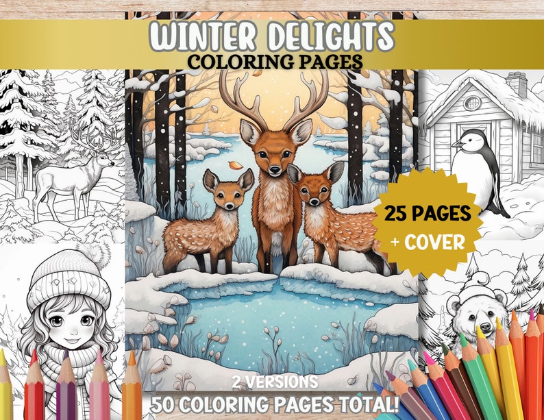 Winter Coloring Pages Christmas Coloring Pages Adult Coloring Book PDF ...