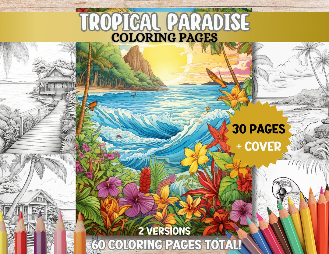 Tropical Paradise Coloring Pages Tropical Beach Coloring Pages Adult ...
