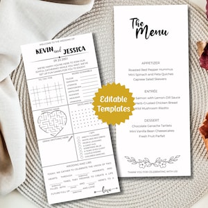 Minimalist Wedding Games and Wedding Menu Templates for Guests Activity ...