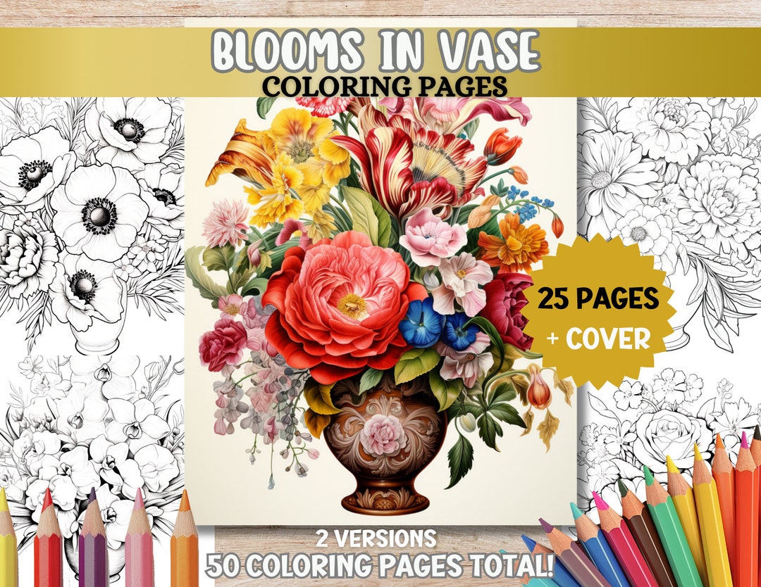 Flowers in Vase Coloring Pages Happy Valentine's Coloring Book Flower ...