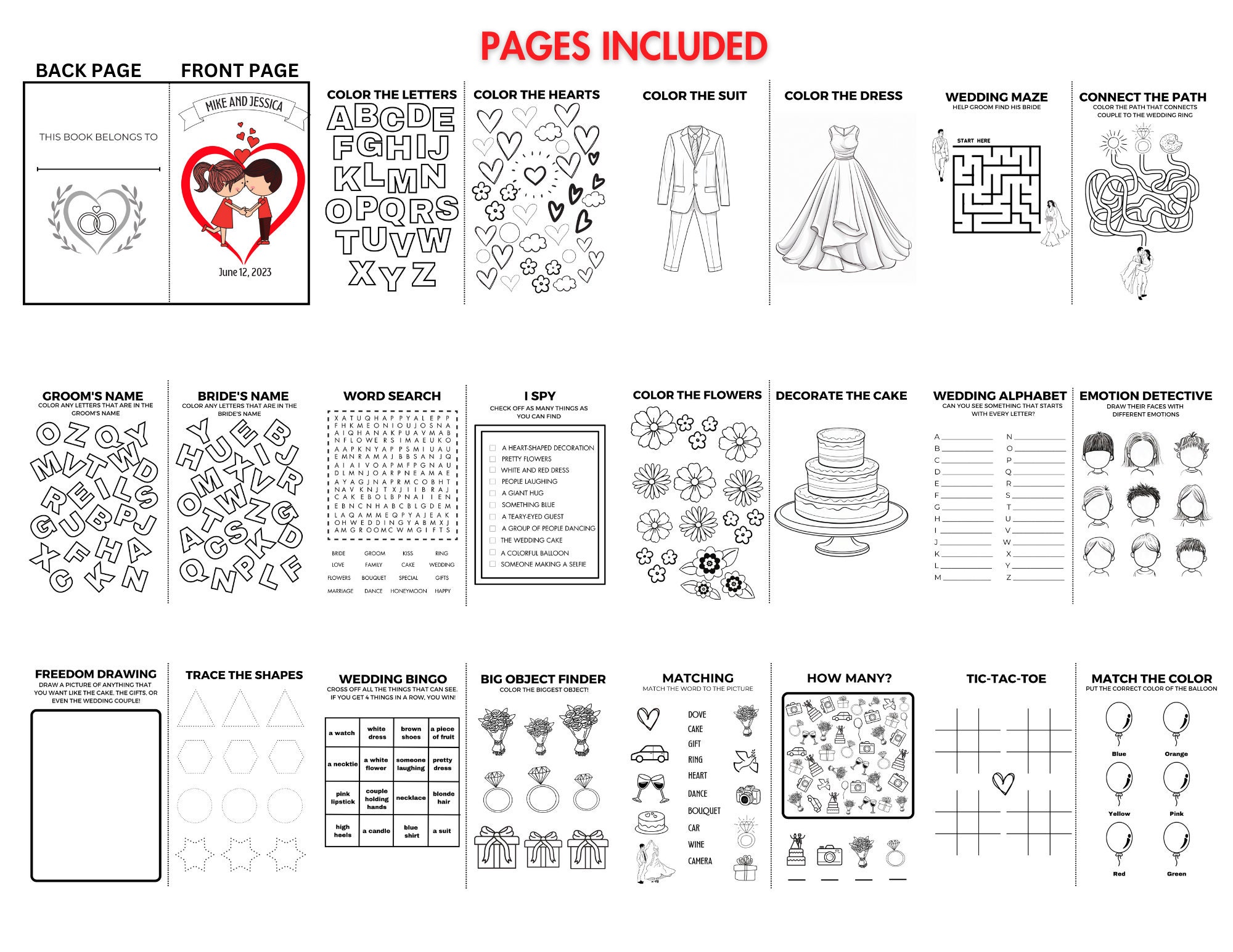 Wedding Coloring Book Kids Printable Wedding Coloring Page - Etsy