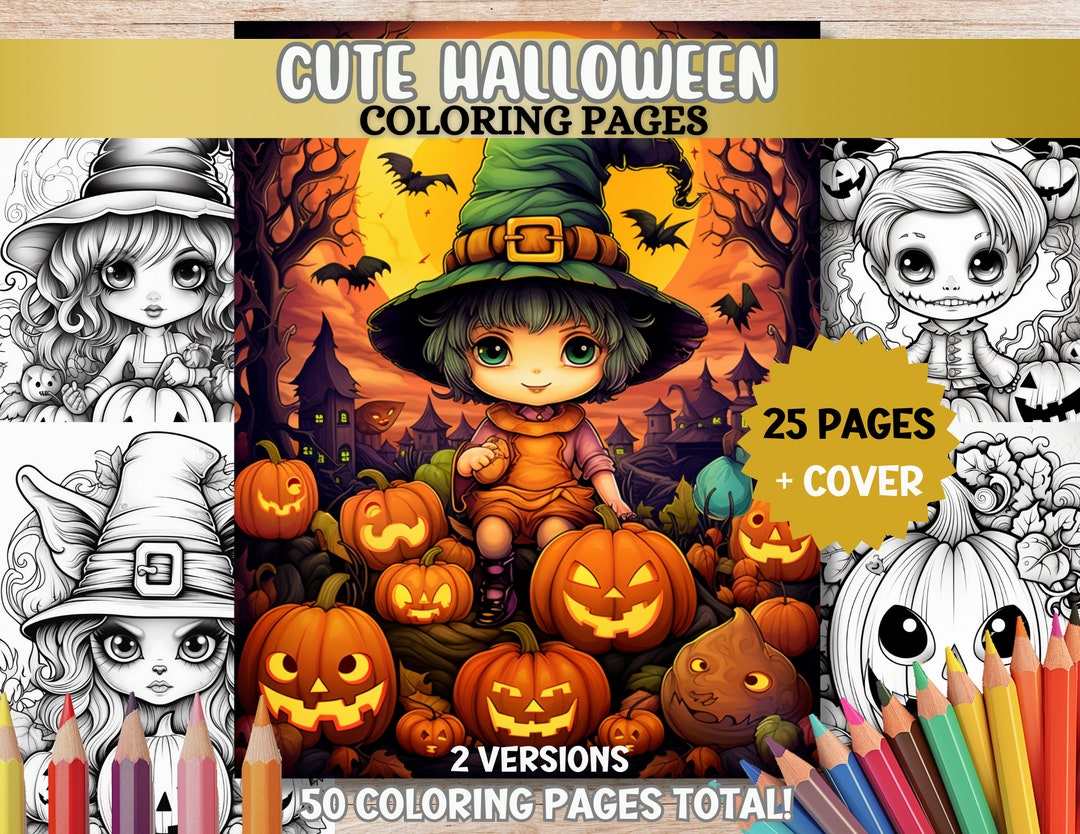 Cute Halloween Coloring Pages Spooky Kids Adult Coloring Book Fall ...