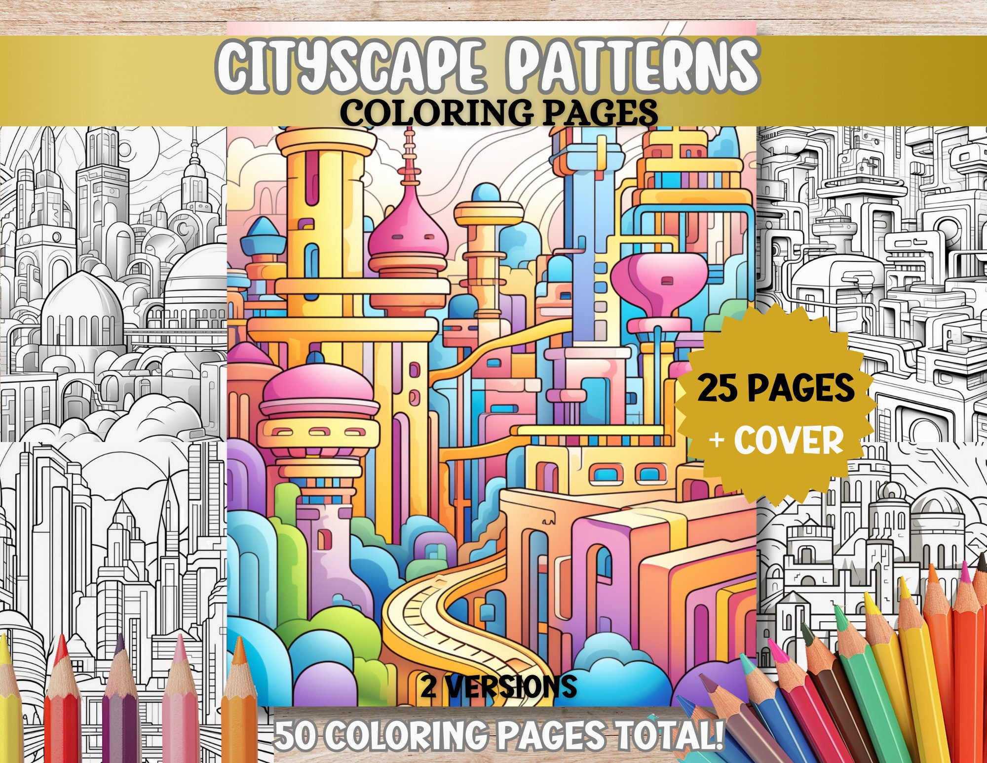 Cityscape Patterns Coloring Pages Futuristic Architectural Buildings ...