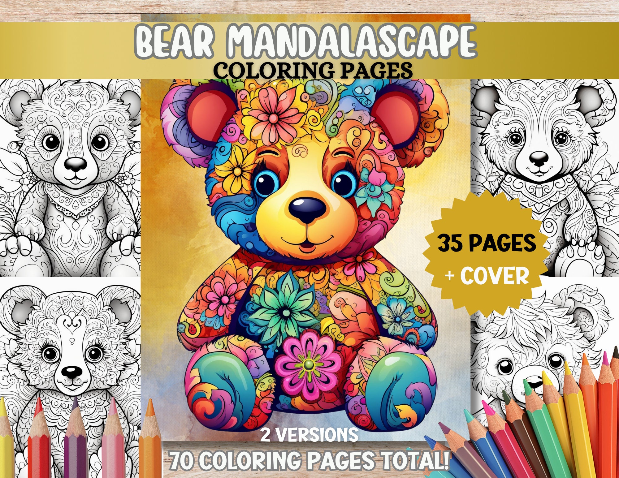 Cute Teddy Bear Coloring Pages Flower Teddy Mandalas Adult Coloring ...