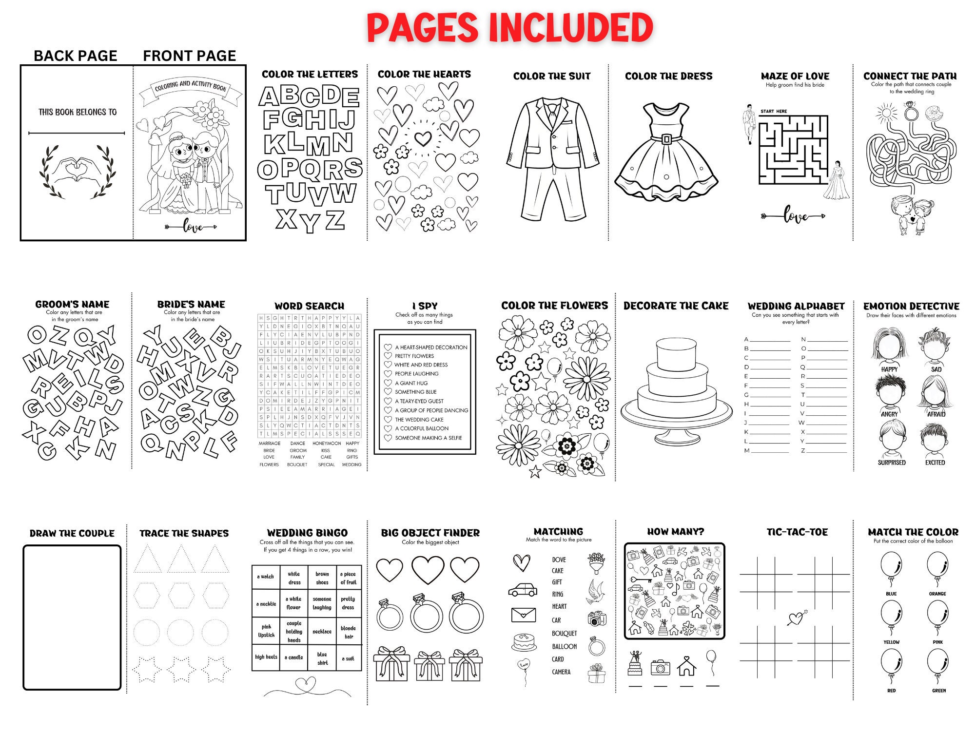 Kids Wedding Coloring Pages Kids Wedding Activity Book Reception ...