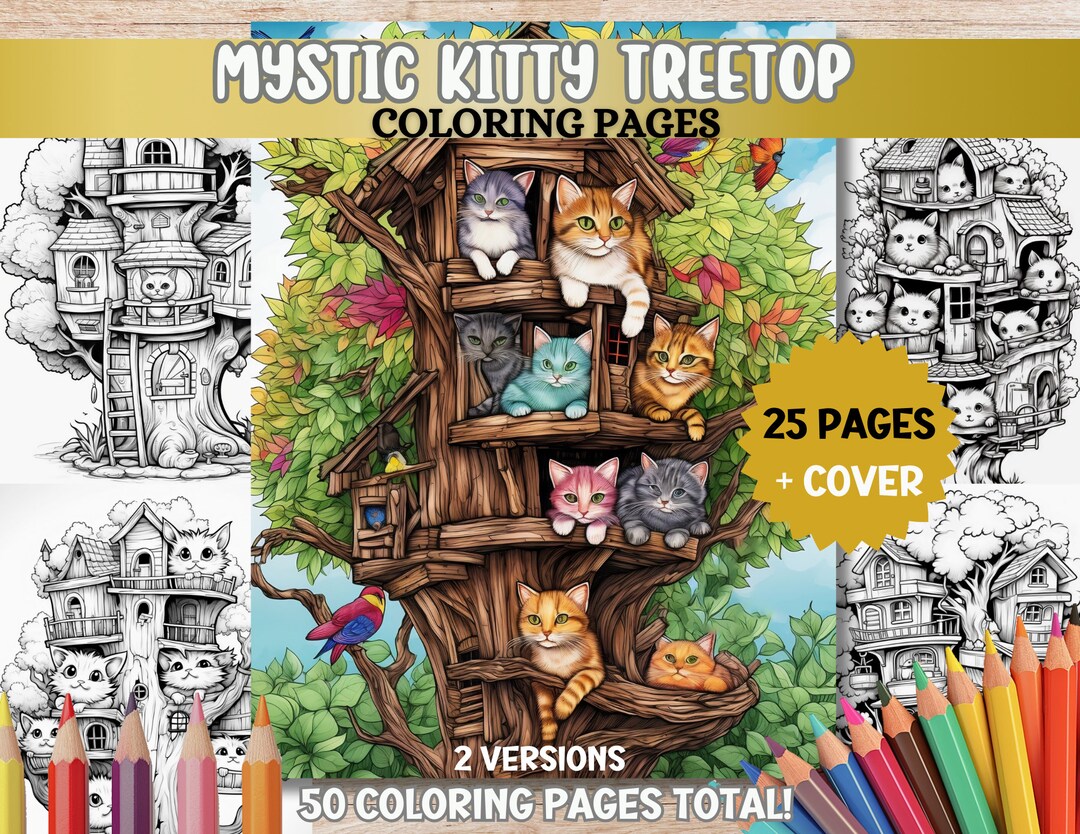 Fantasy Cat House Coloring Pages Cat Tree House Coloring Pages Adult ...