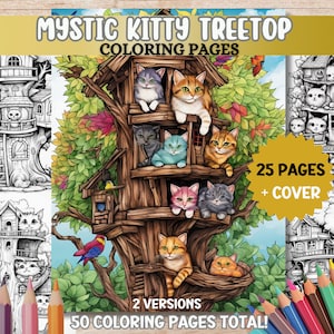 Fantasy Cat House Coloring Pages Cat Tree House Coloring Pages Adult ...