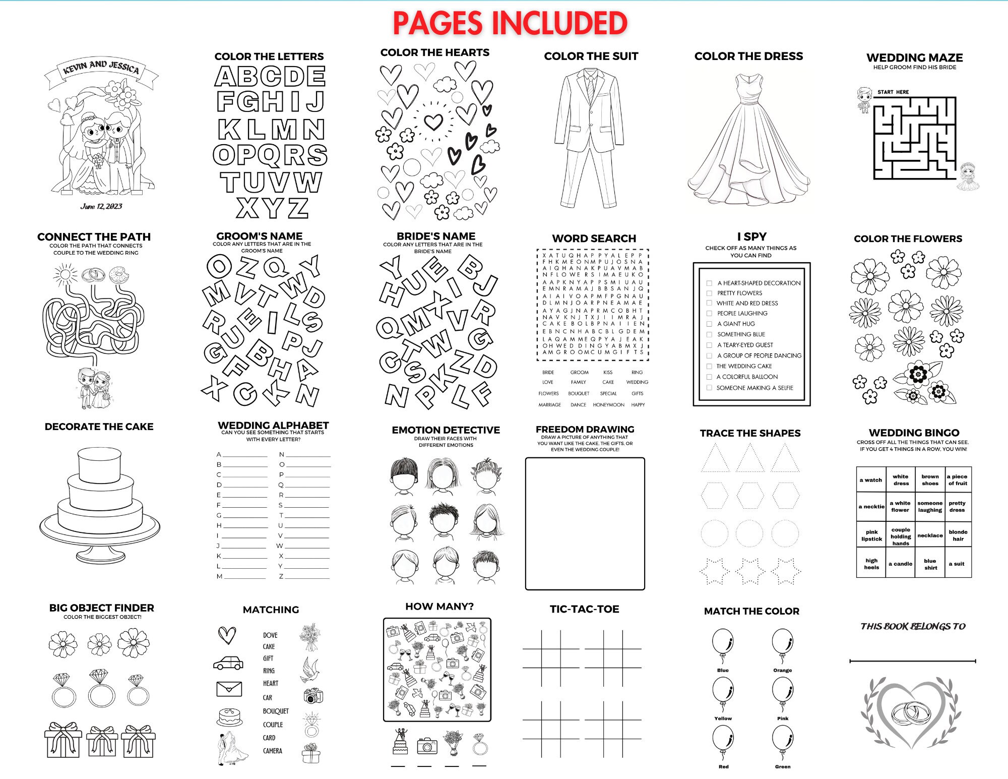 Kids Wedding Activity Coloring Pages for Kids Wedding Book - Etsy