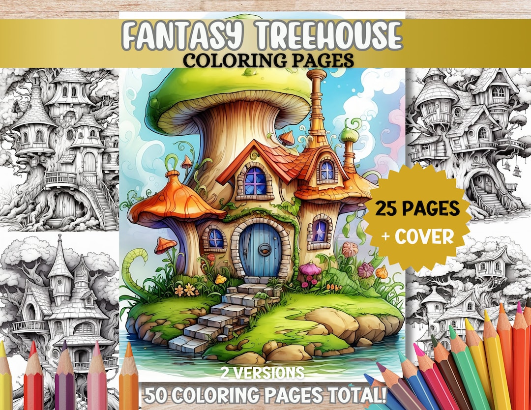 Spring Fairy House Coloring Pages Fantasy Treehouse Printable Adult ...