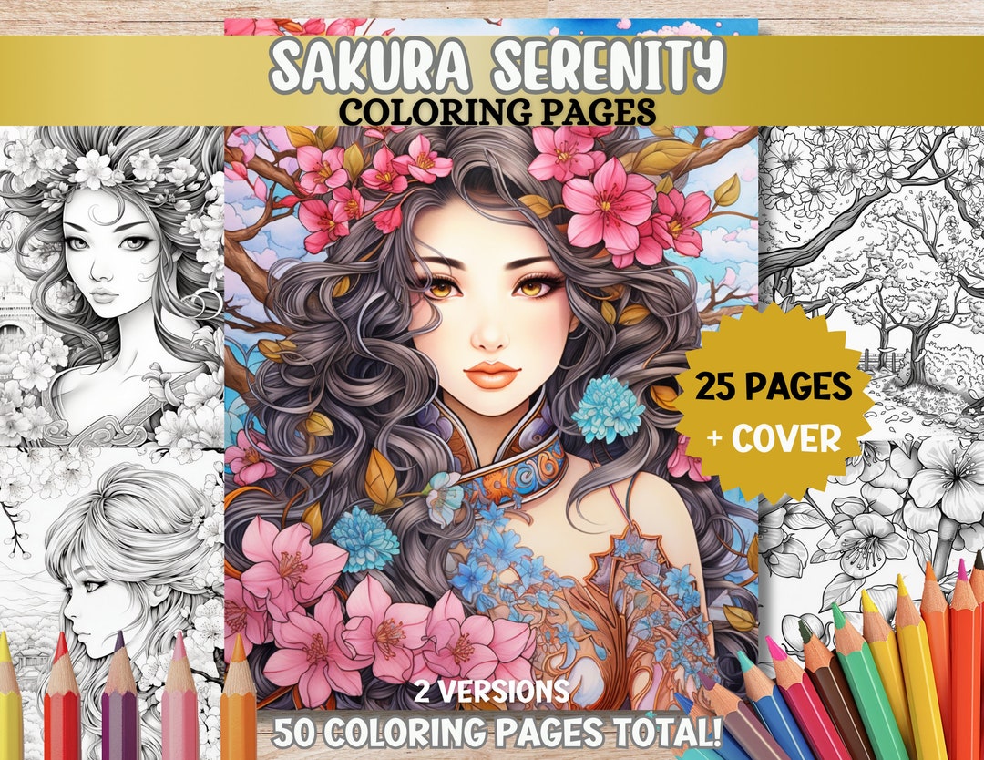 Cherry Blossoms Coloring Pages Sakura Japan Coloring Pages Spring Adult ...