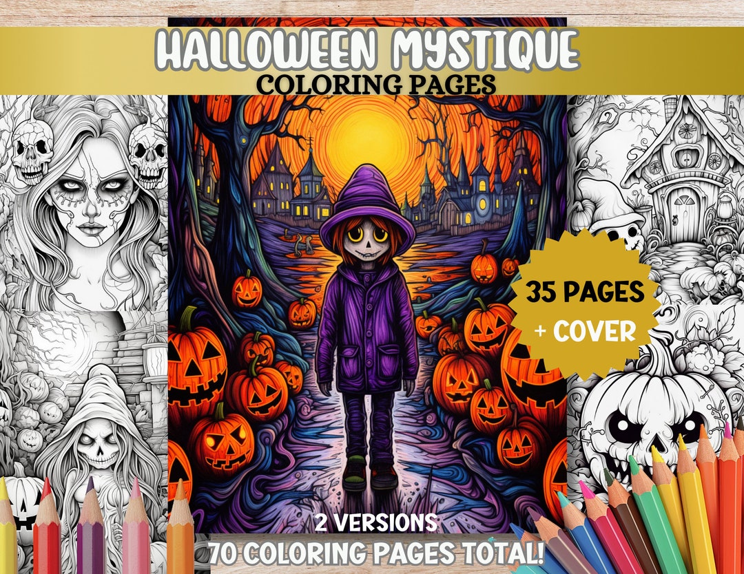 Scary Halloween Coloring Pages Horror Witch Coloring Pages Grayscale ...