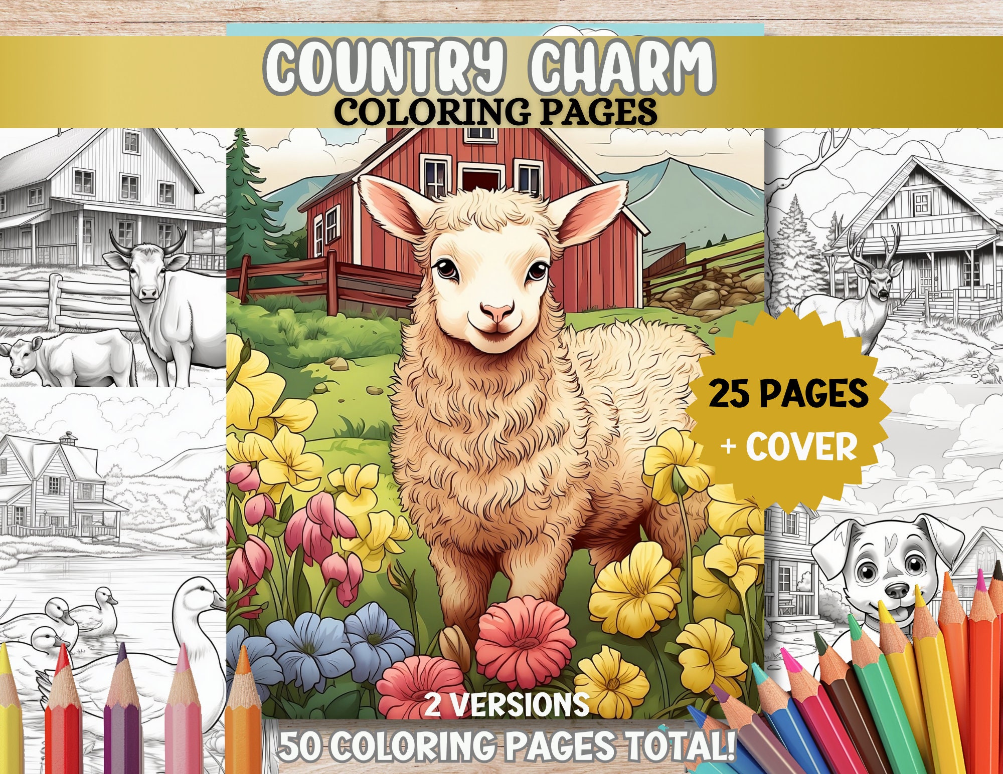 Farmhouse Coloring Pages Ranch Style Houses Cute Animals Farm Country ...