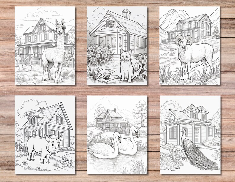 Farmhouse Coloring Pages Ranch Style Houses Cute Animals Farm Country ...
