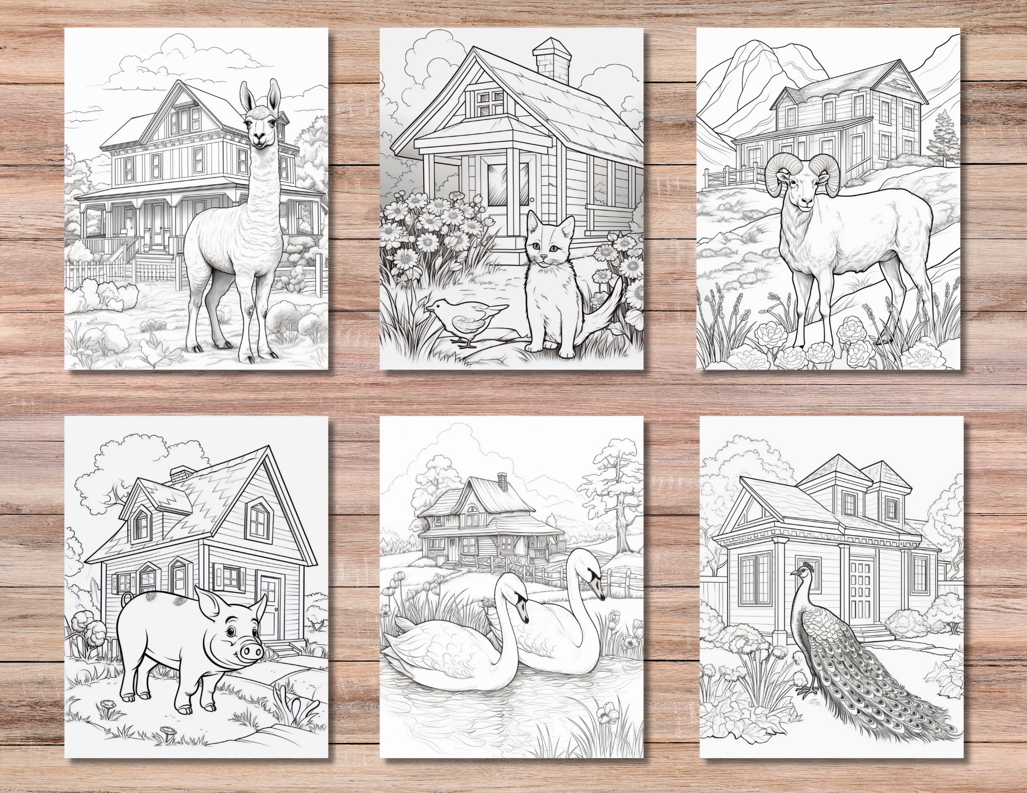 Farmhouse Coloring Pages Ranch Style Houses Cute Animals Farm Country ...