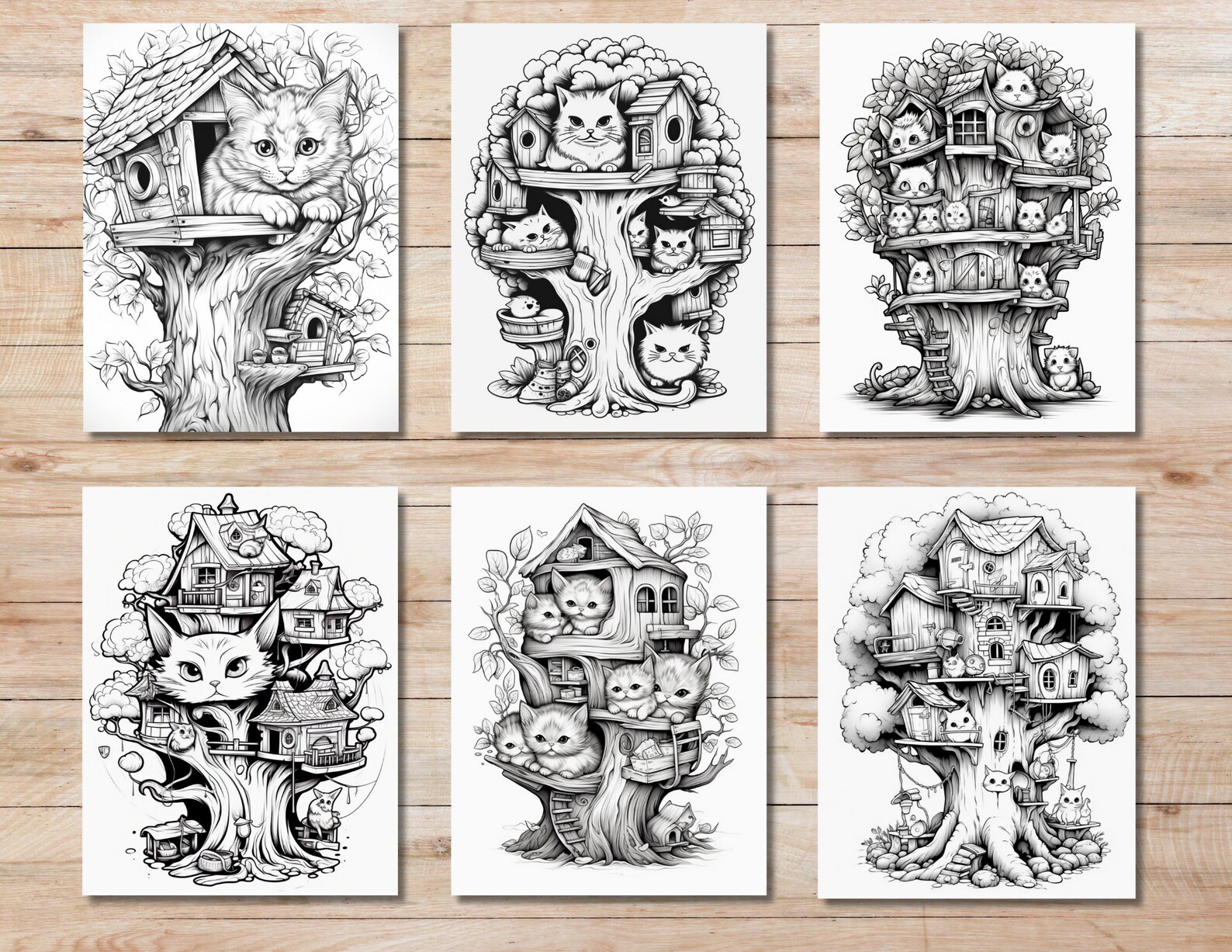 Fantasy Cat House Coloring Pages Cat Tree House Coloring Pages Adult ...