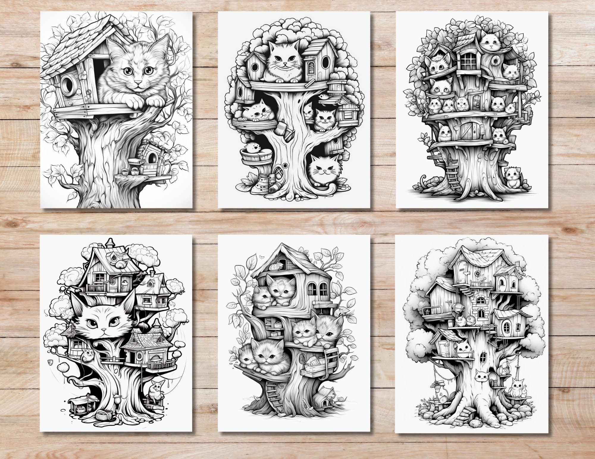 Fantasy Cat House Coloring Pages Cat Tree House Coloring Pages Adult ...