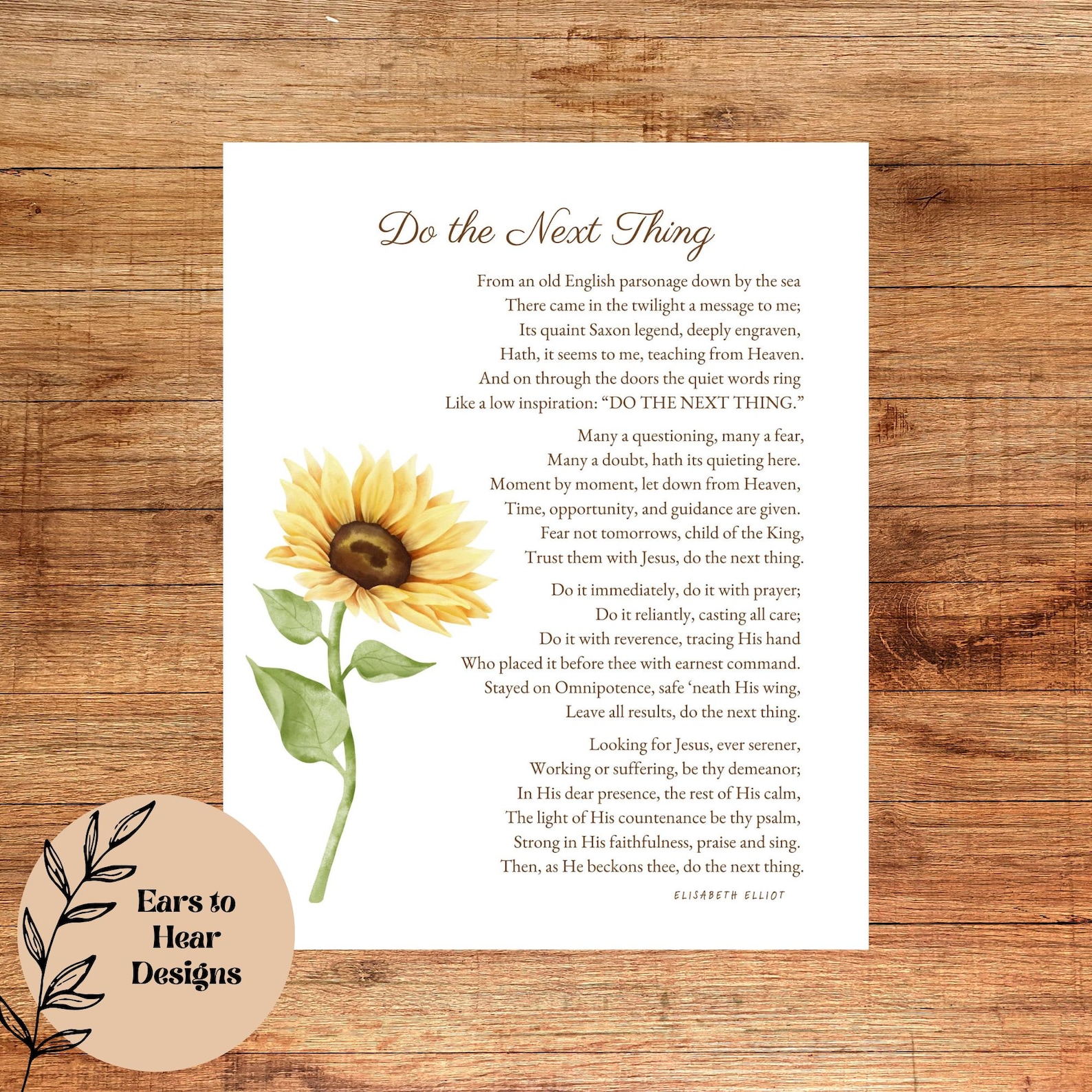 Do the Next Thing Poem, Elisabeth Elliot Quote, Reformed Christian ...