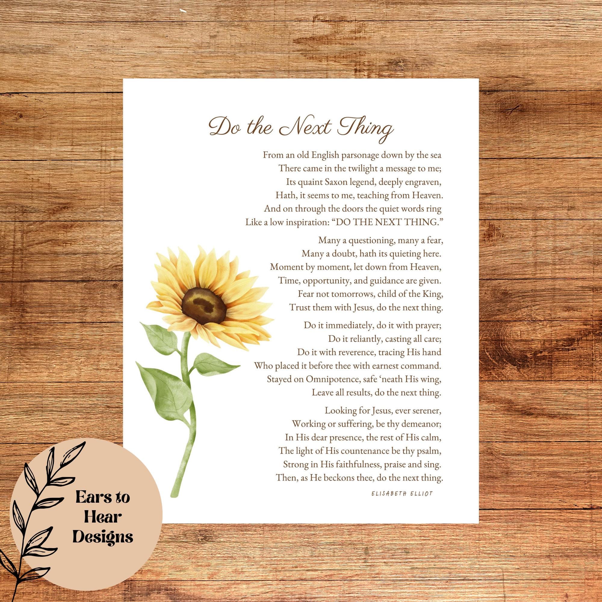 Do the Next Thing Poem, Elisabeth Elliot Quote, Reformed Christian Poetry Print, Christian ...