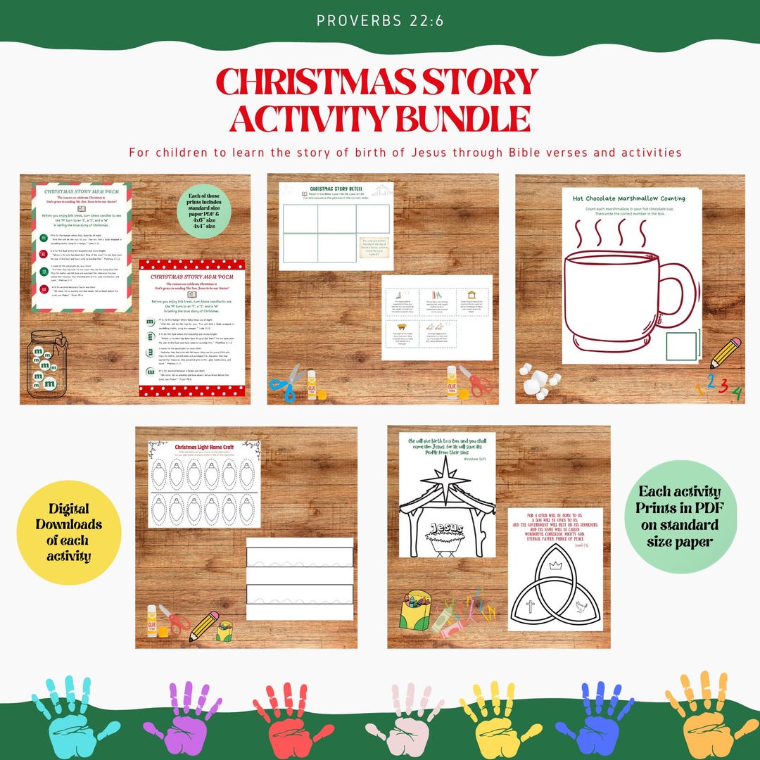 Christmas Story Kids Activity Bundle, M&M Christmas Candy Nativity Poem ...