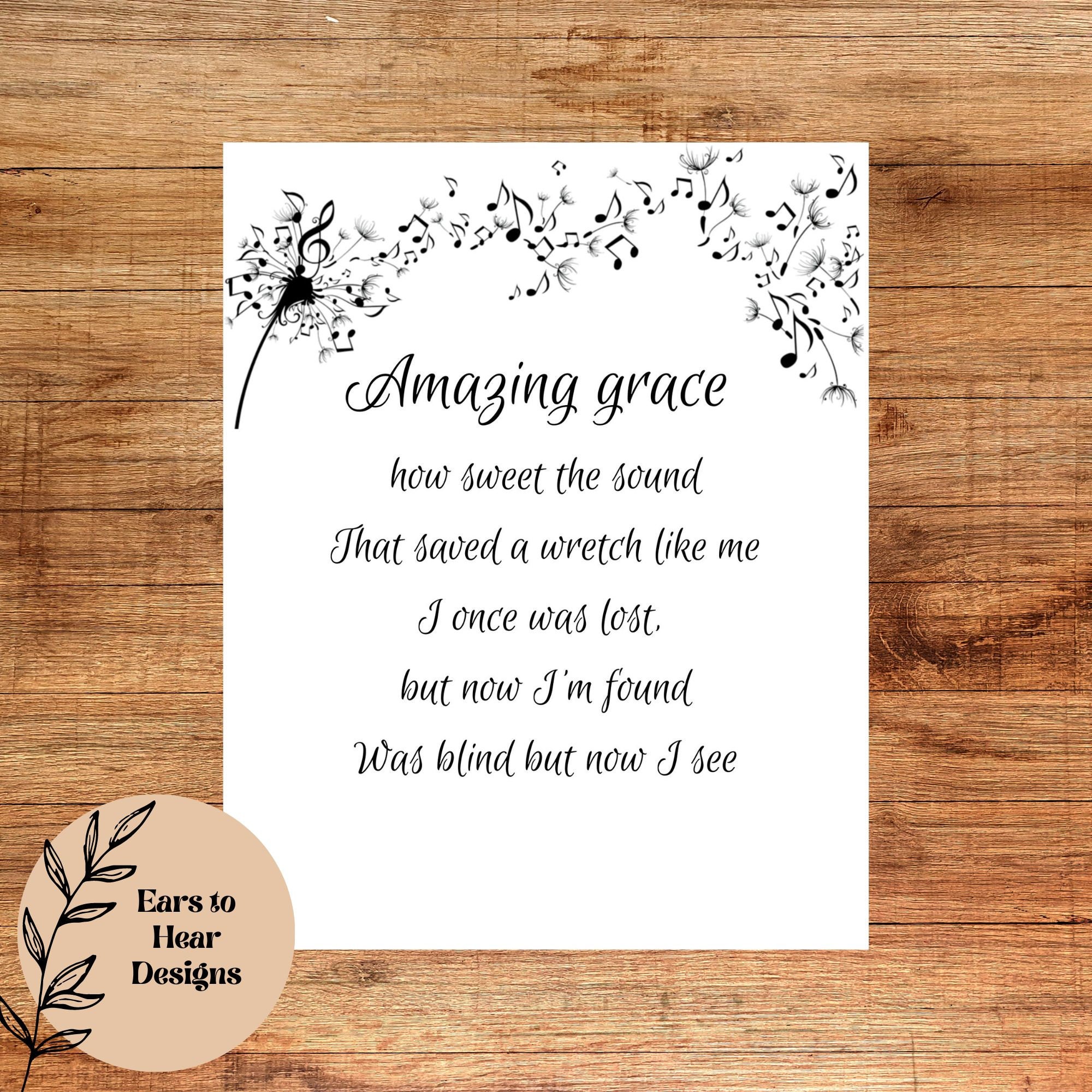 Amazing Grace Hymn Wall Art - Black and White Printable Hymn - Amazing ...